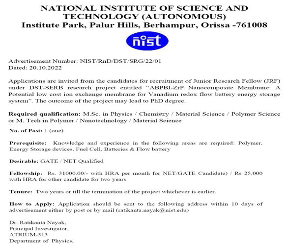 Application for JRF position